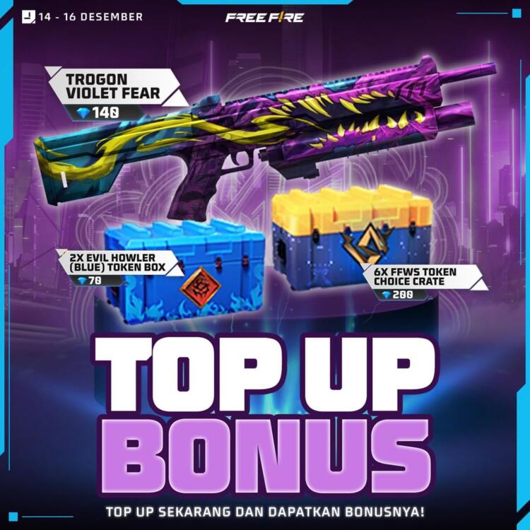 Dapatkan Gun Skin Bizon Trogon Violet Fear FF di Bonus Top Up Free Fire ...