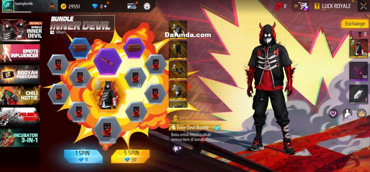 Tips Mendapatkan Free Fire Bundle Inner Devil - Dafunda.com