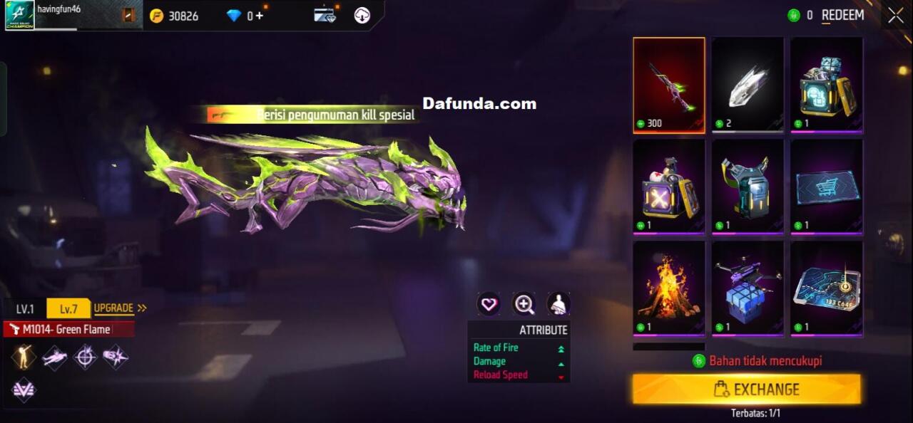 Berapa Jumlah Token Exchange Evo Gun M1014 Green Flame Draco Free Fire ...