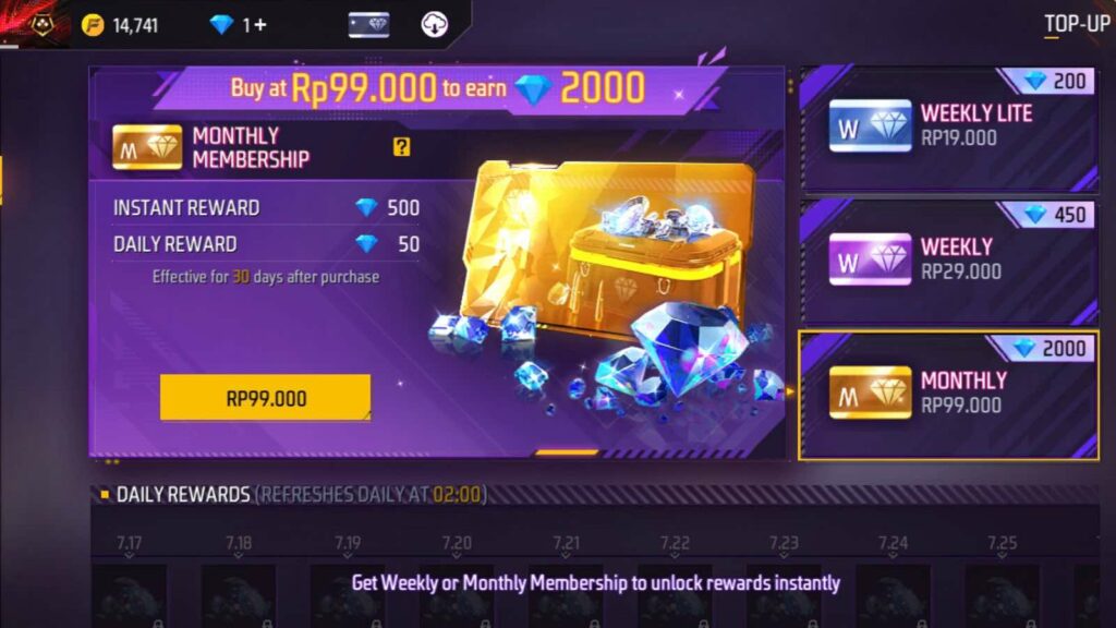 Cara Top Up Monthly Membership Free Fire, Banyak Hadiah - Dafunda.com