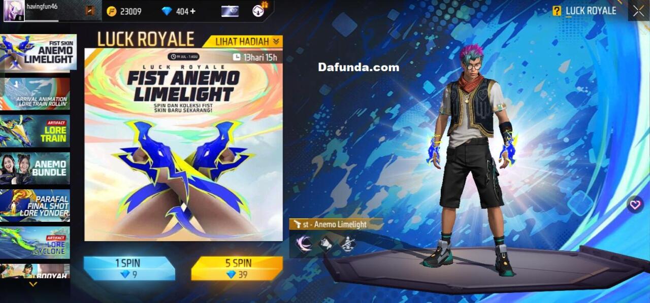 Cara Mendapatkan Fist Skin Anemo Limelight Free Fire - Dafunda.com