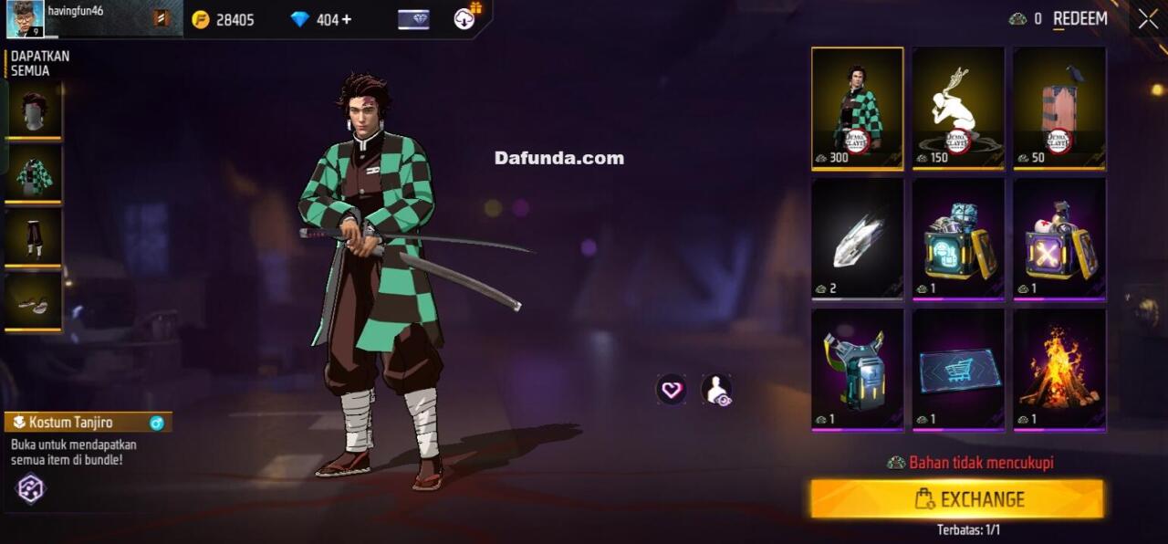 Inilah Jumlah Token Untuk Exchange Bundle Free Fire Tanjiro - Dafunda.com